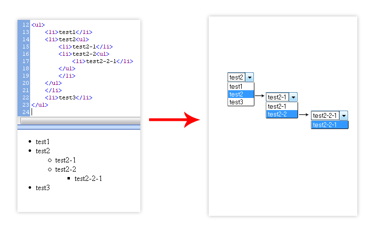 convert an UL/LI list to a COMBO box